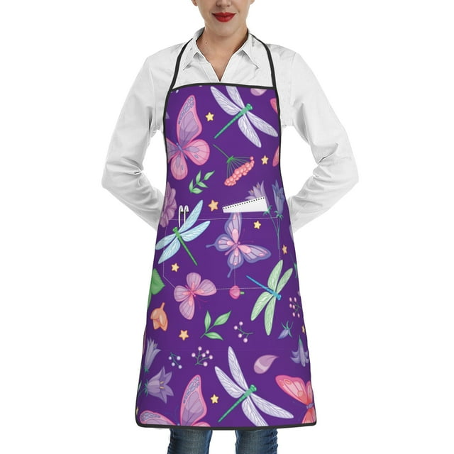 Cooking Apron Dragonfly and Butterfly Flower Pattern Kitchen Apron For ...