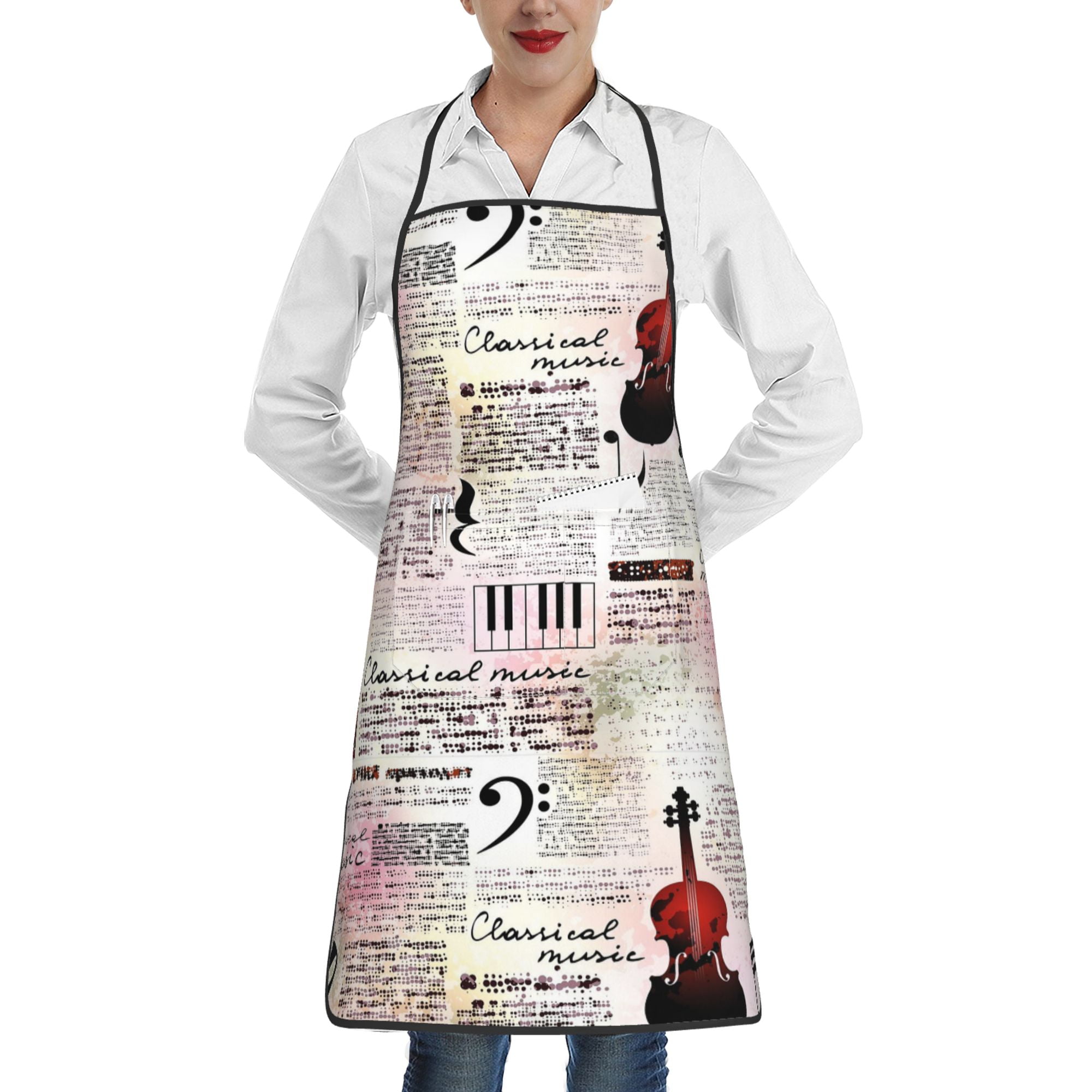Cooking Apron Old Newspaper Decor, Classical Music Themed Instruments ...
