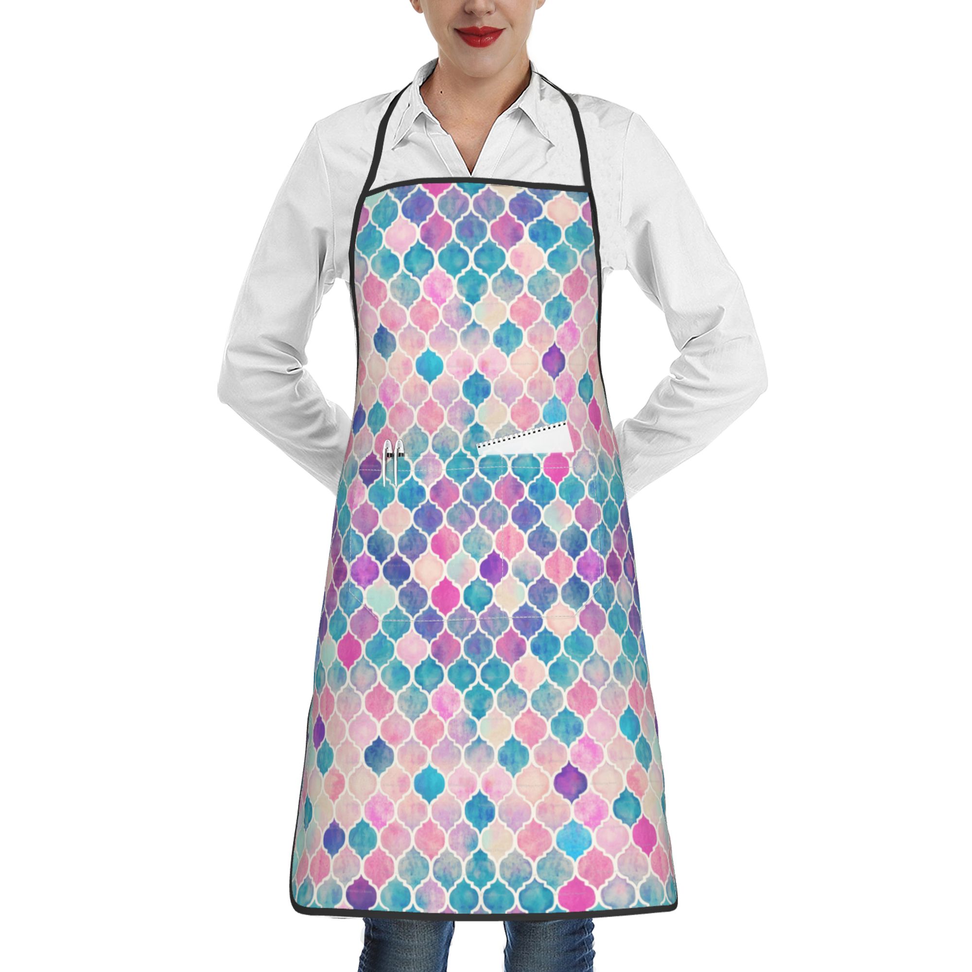 Cooking Apron Rainbow Watercolor Scales Kitchen Apron For Baking/BBQ ...