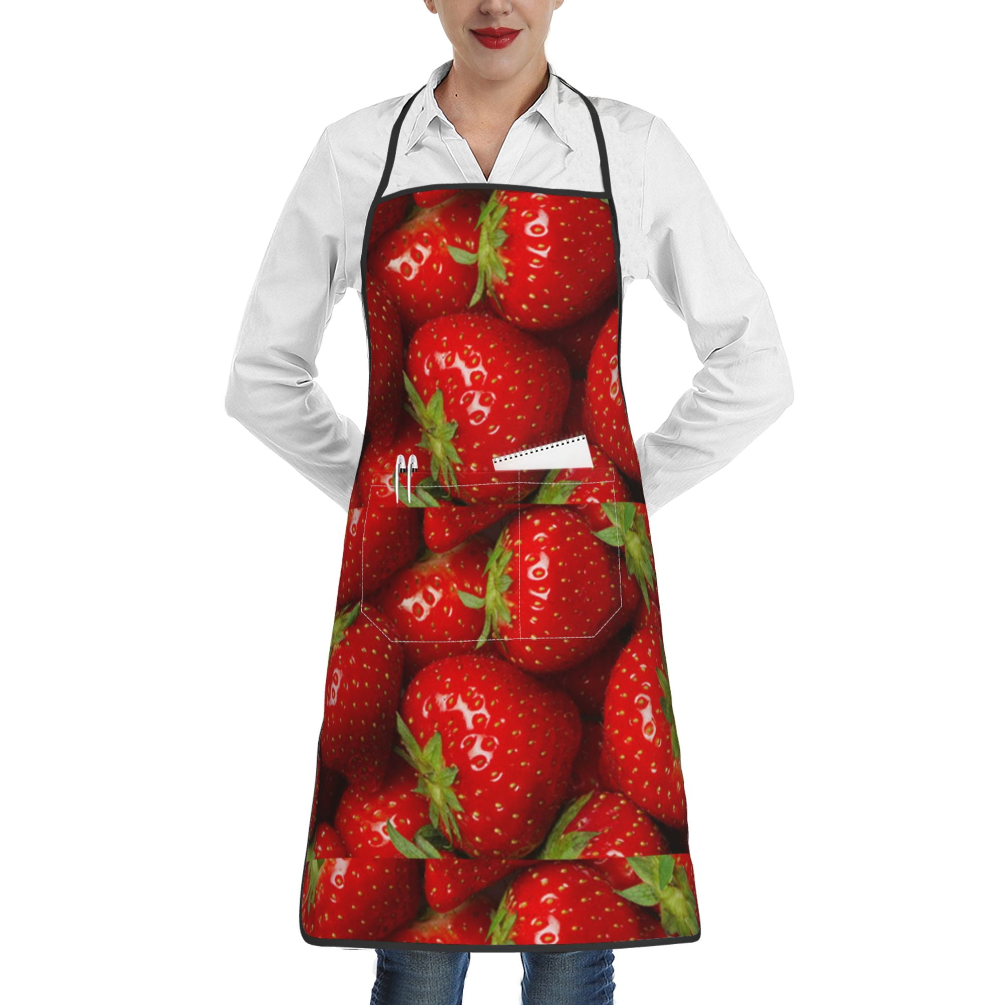 Cooking Apron Strawberry Drawing Kitchen Apron For Baking/BBQ Men Women ...