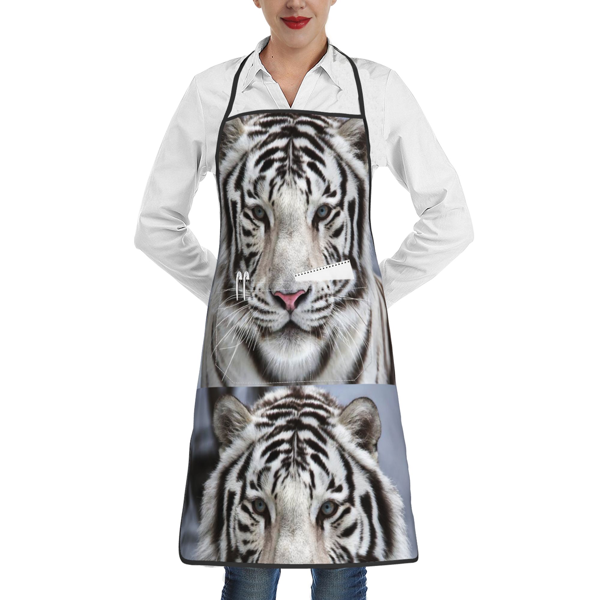 Cooking Apron White Tiger Kitchen Apron For Baking/BBQ Men Women Unisex ...