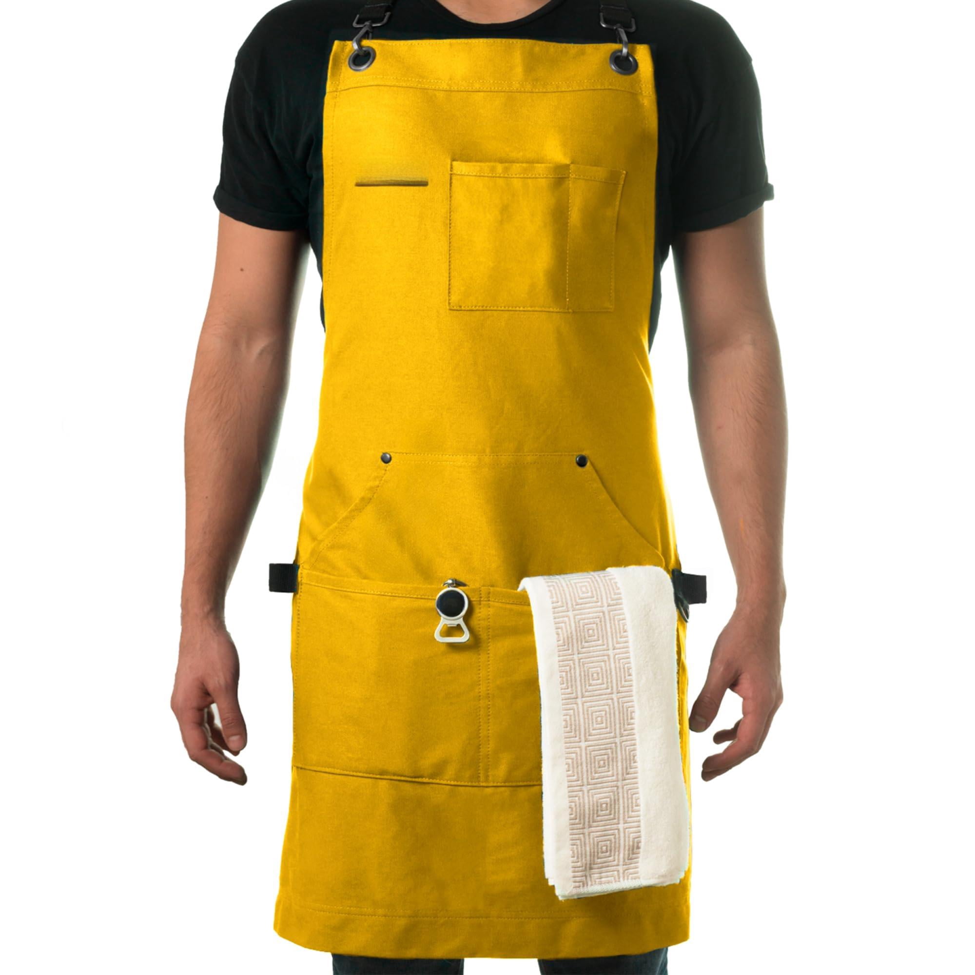 Cooking Apron Yellow 10oz Cotton Canvas with Bottle Opener Hand Towel ...