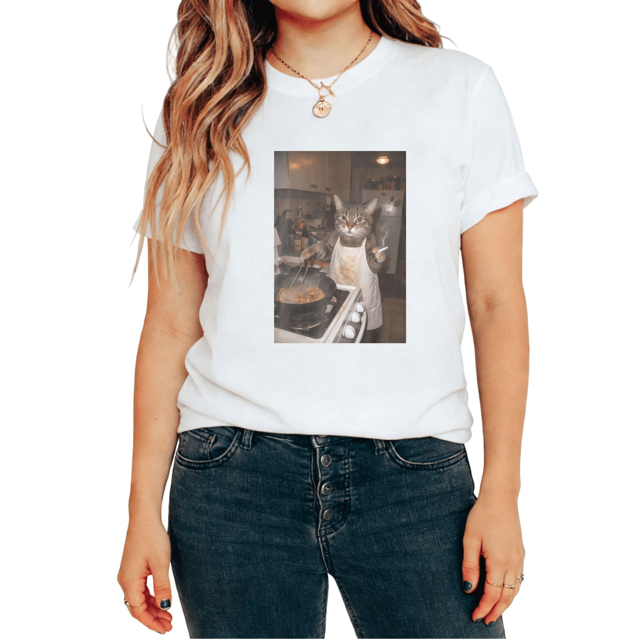 Cooking Cat Meme Graphic Relaxed Fit Tees T-shirt Chef Cat With ...