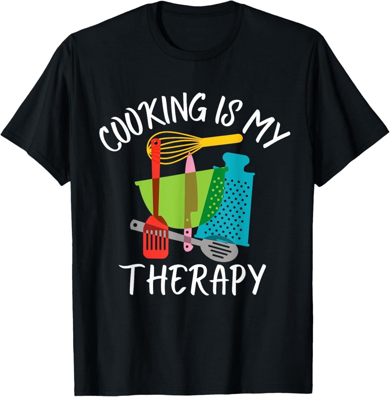 Cooking Is My Therapy Funny Chef Graphic Tee Retro Kitchen Culinary Art ...