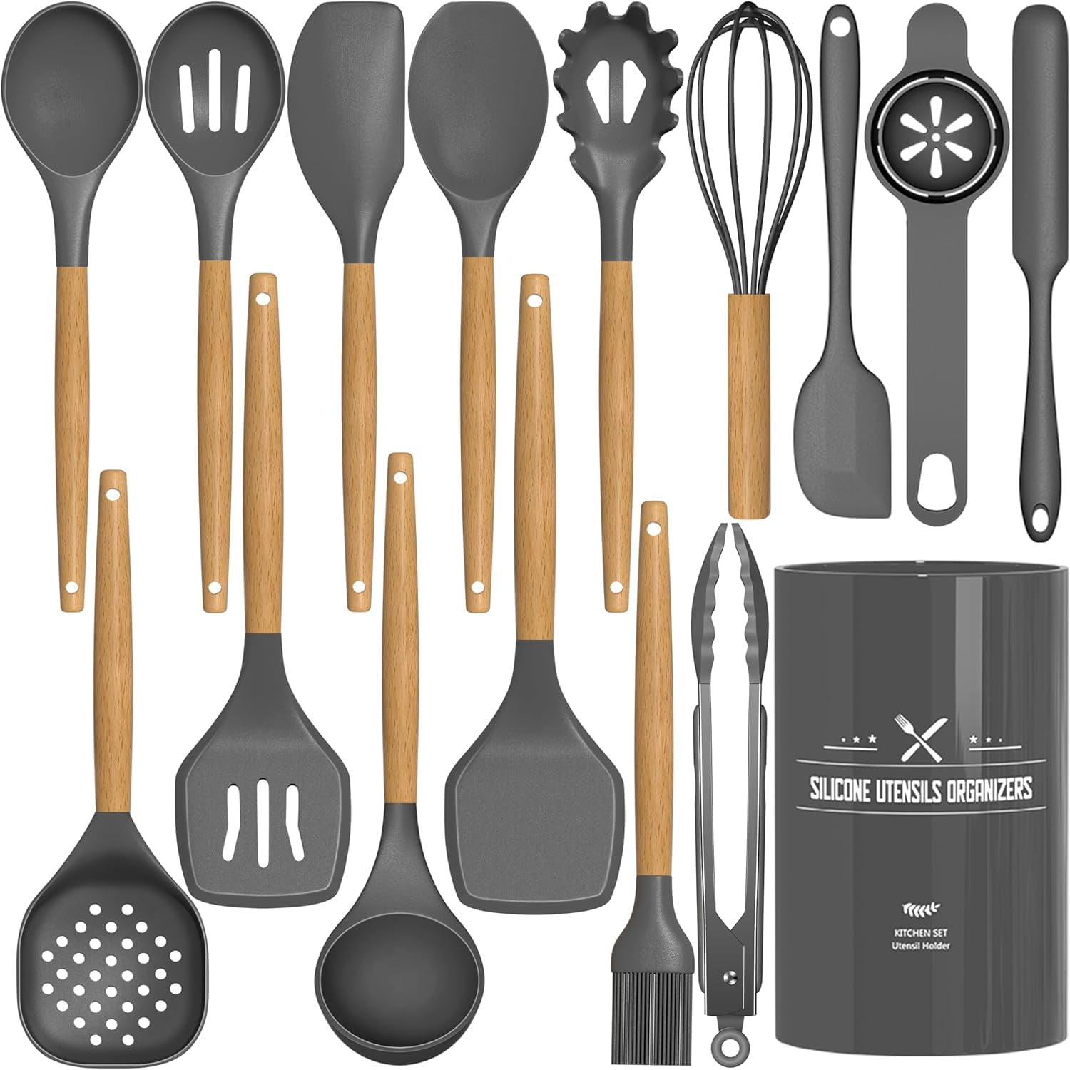 Cooking Kitchen Utensils Set, 16 Pcs Silicone Cooking Utensils Set with ...