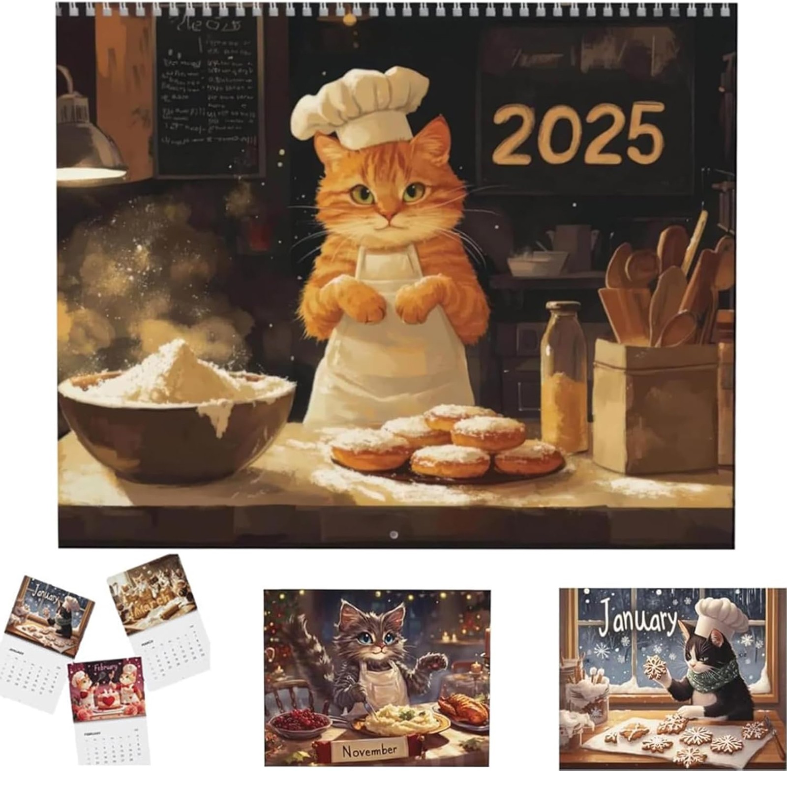 Cooking Kitty Calendar 2025 cute Cats 11" X 8.6" Cooking Themed Cute ...