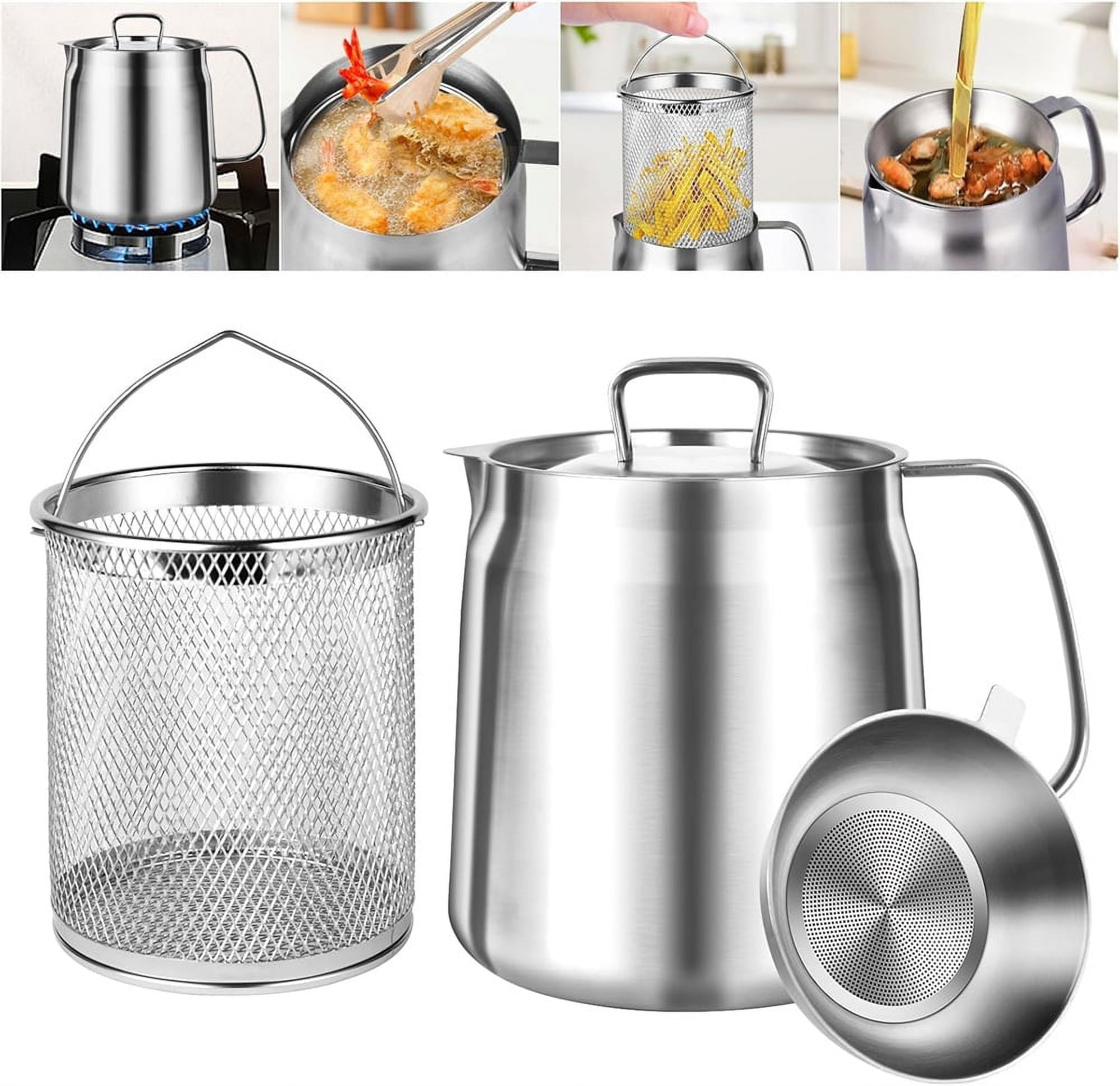 Cooking Oil Container Set,Stainless Steel Oil Filter Pot,Large Capacity ...