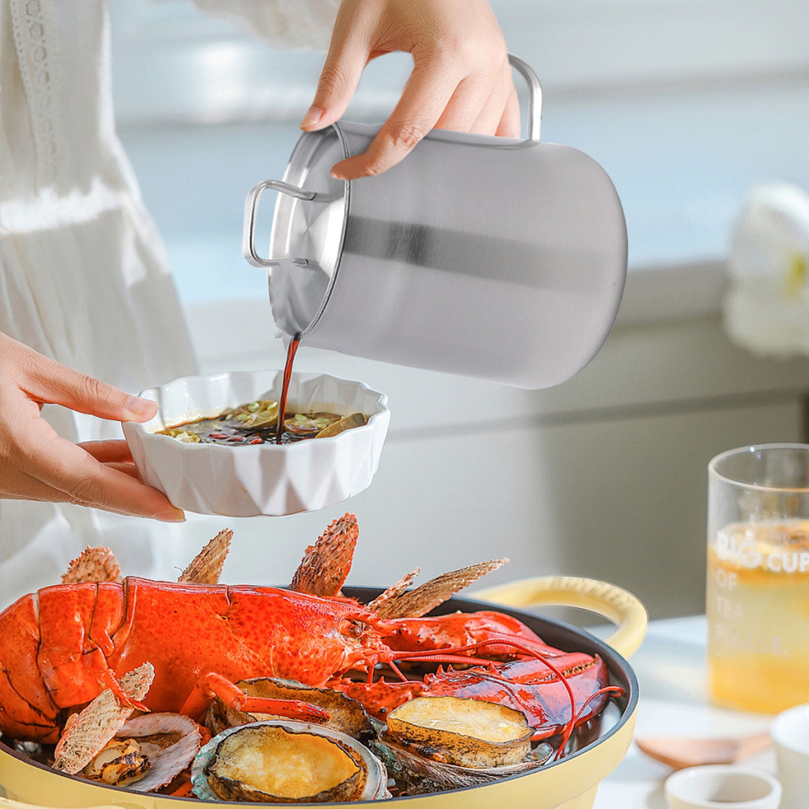 Cooking Oil Container with Strainer, Stainless Steel Oil Filter Pot ...