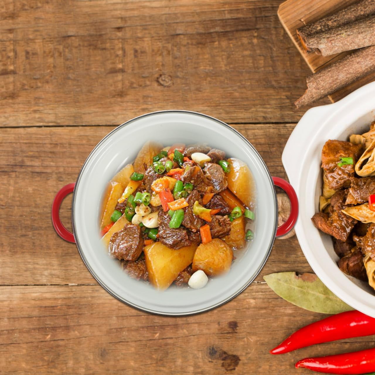 Cooking Pots with Designs Enamel Soup Pot Set Stew Pot Kitchen Cooking ...