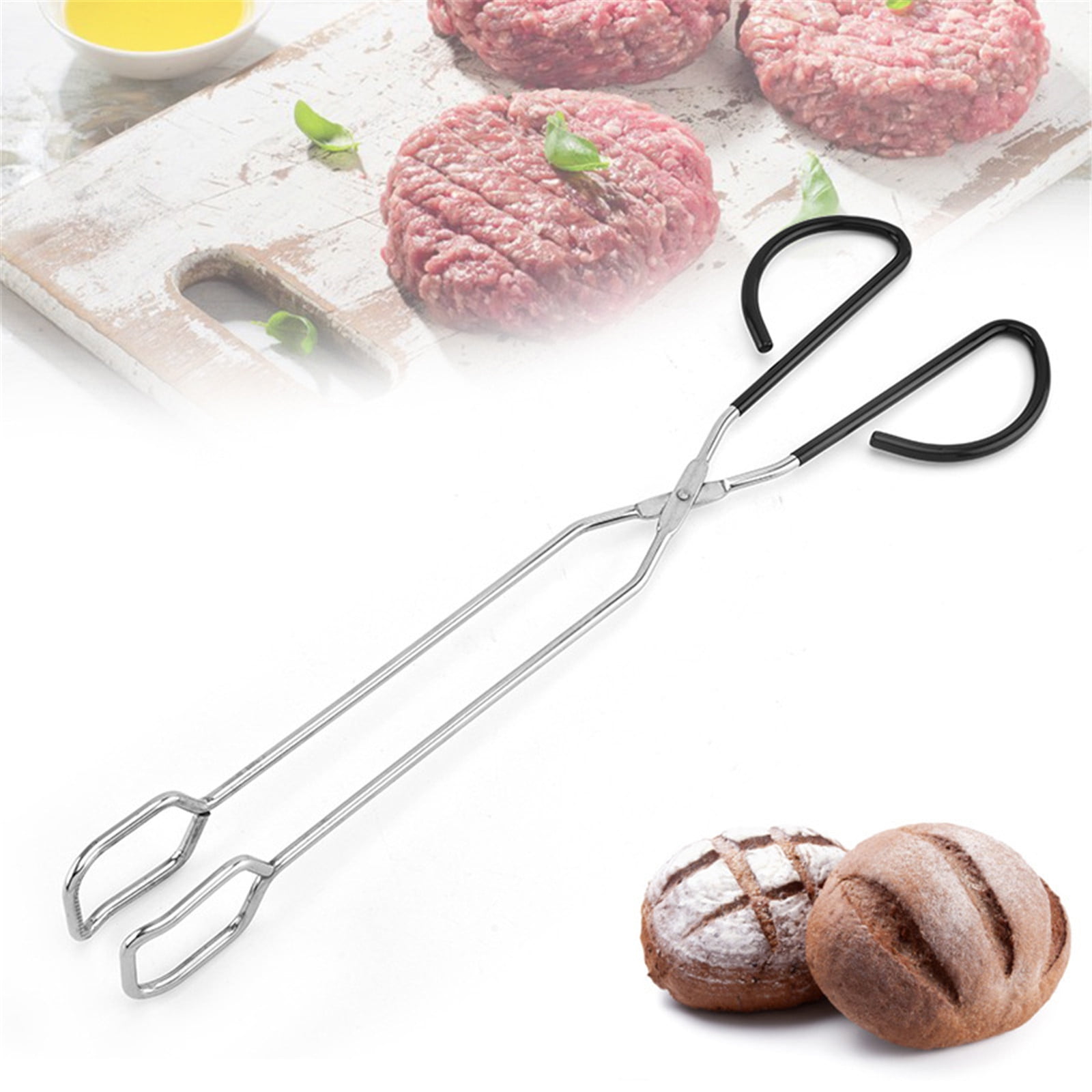 Cooking with Silicone Handles Extra Long Scissor Tongs Stainless Steel ...