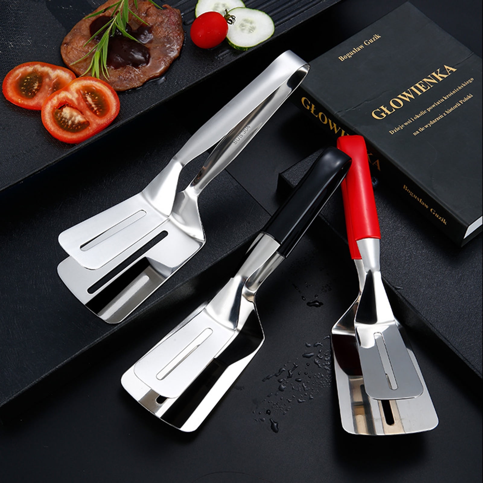 Cooking Spatula Ergonomic Handle Stainless Steel Spatula Tongs Multi ...