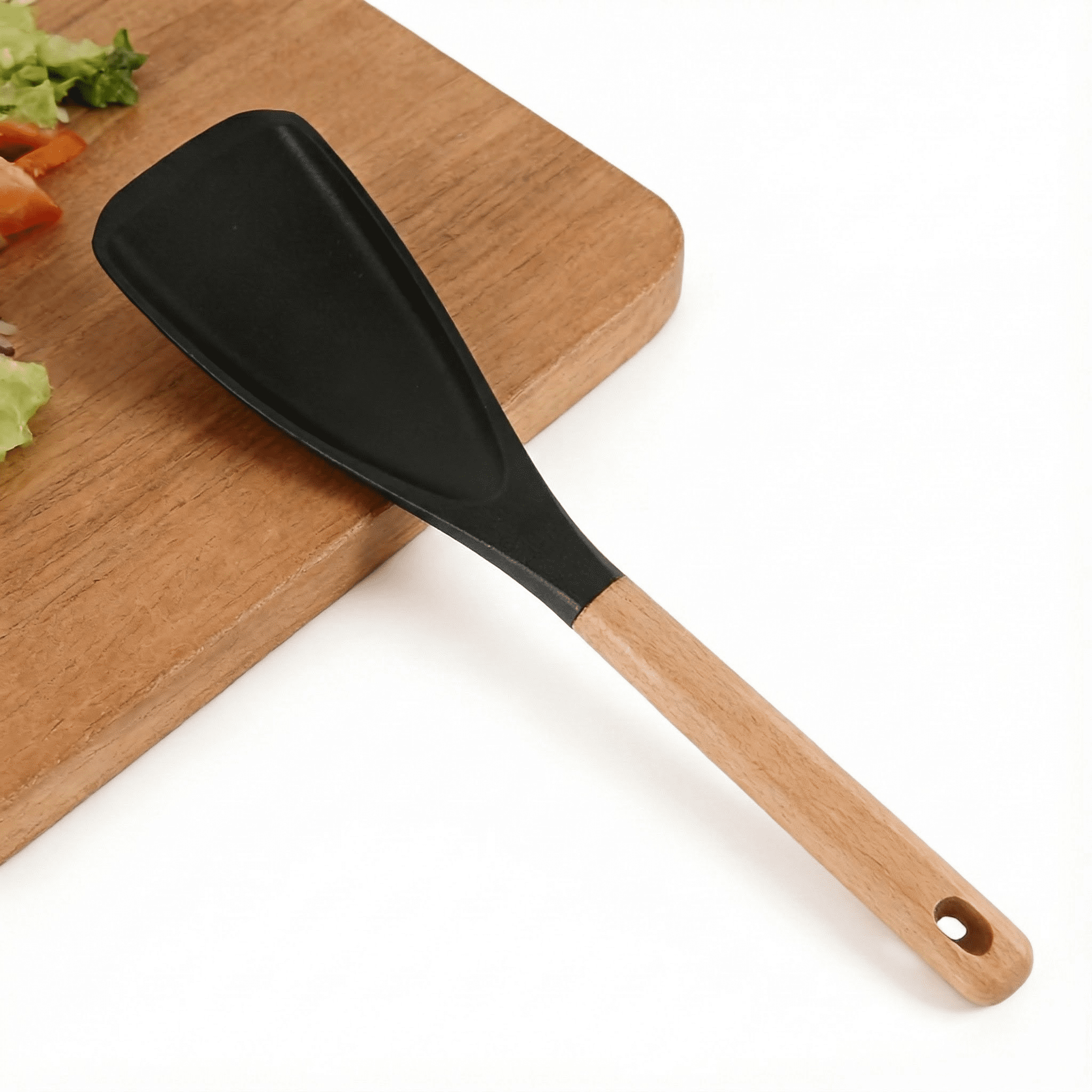 Cooking Spoon Silicone Spatula Spoon with Wooden Handle Heat Resistant ...