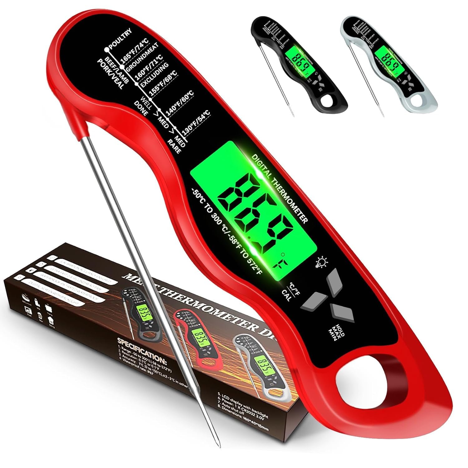 Cooking Thermometer,IP67 Waterproof Digital Meat Thermometer with ...