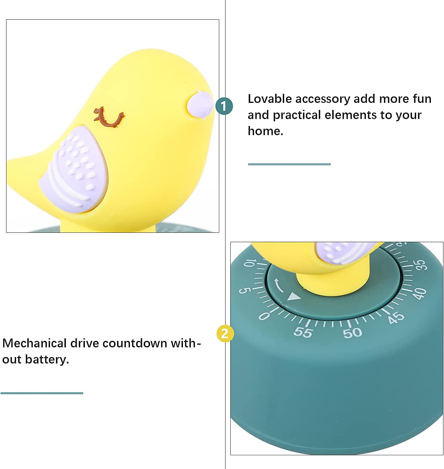 Cooking Timer, Kitchen Timer Manual, Mechanical Cute Bird Wind Up Timer Alarm Clock Cartoon ...