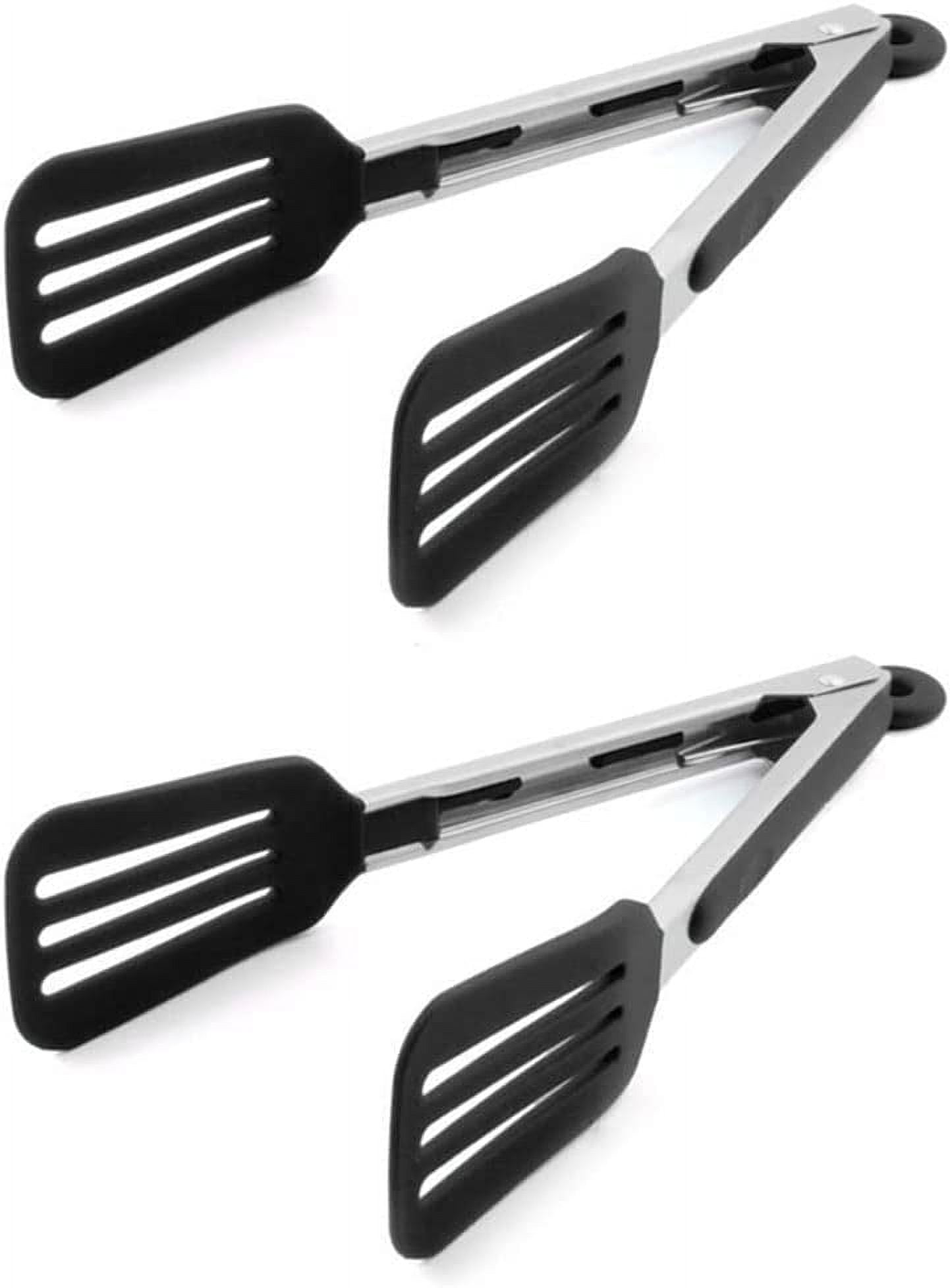 Cooking Tongs 7 inches 2-Pack Stainless Steel Kitchen Silicone Serving ...