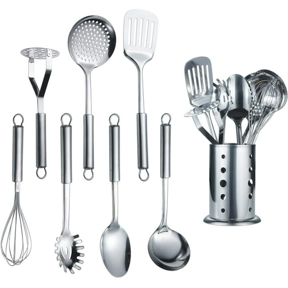 Cooking Utensil Set 8 Piece, Stainless Steel Kitchen Tool Set with ...