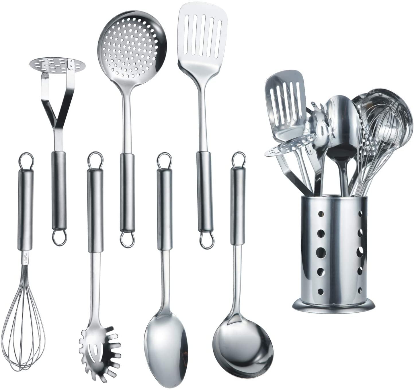 Cooking Utensil Set 8 Piece, Stainless Steel Kitchen Tool with Stand ...