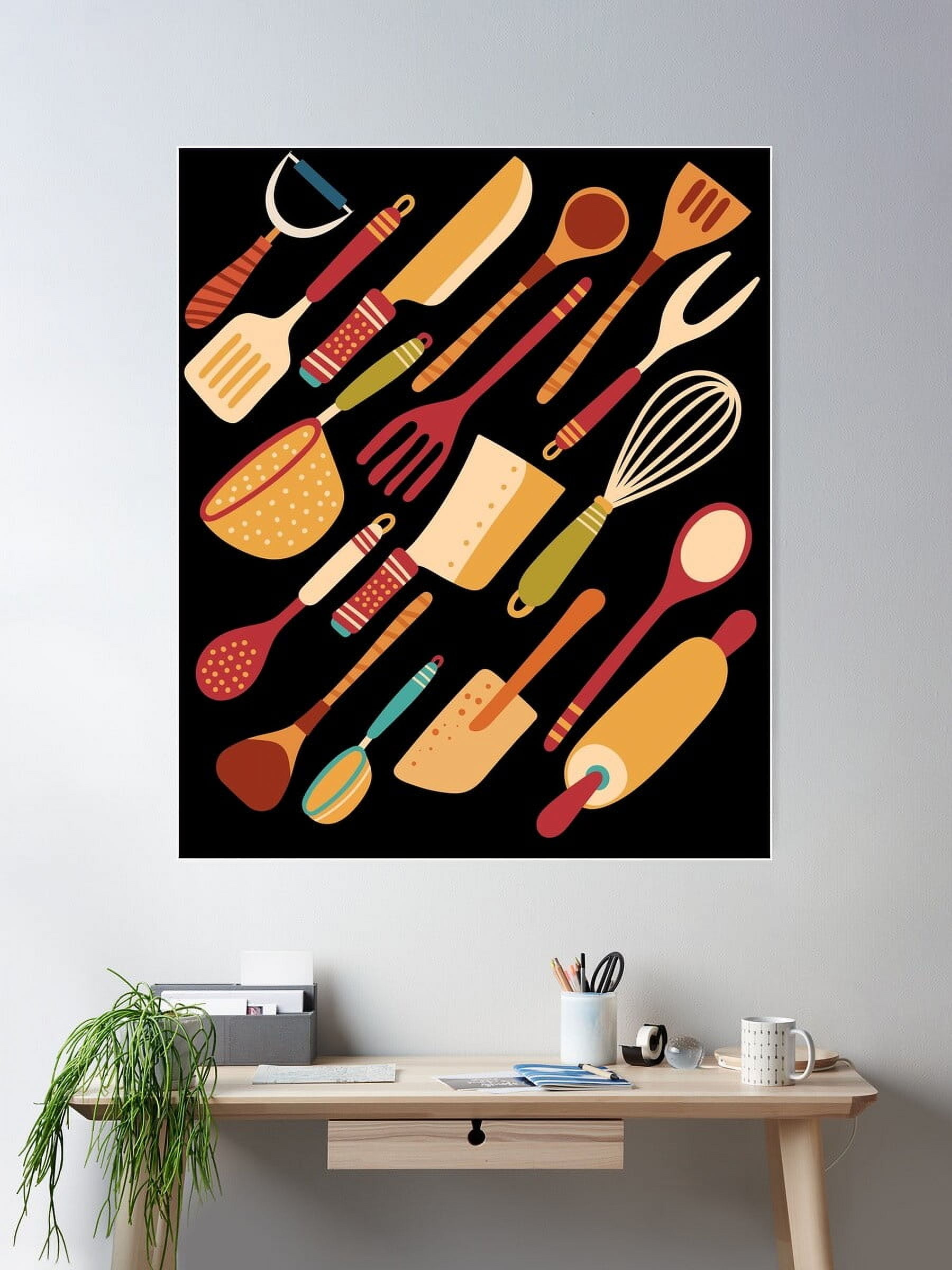 Cooking Utensils Poster Wall Art, Modern Wall Decor For Living Room ...