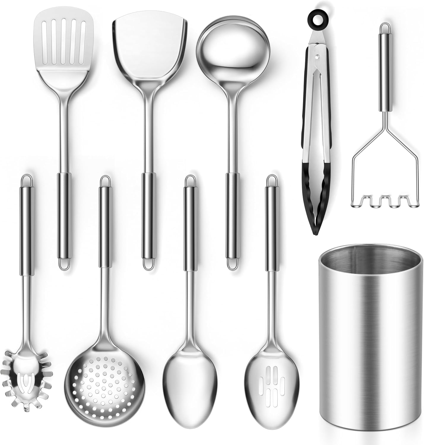 Cooking Utensils Set, 10-Piece Stainless Steel Kitchen Utensils with ...