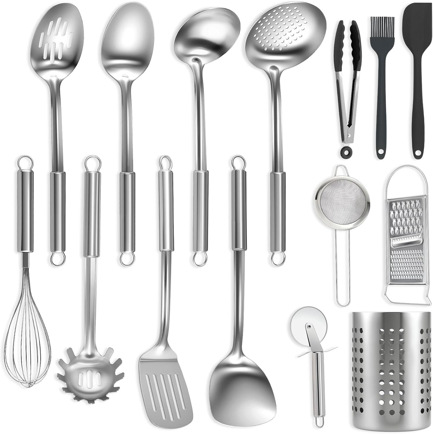 Cooking Utensils Set 15 Piece - Stainless Steel Kitchen Utensils Set ...