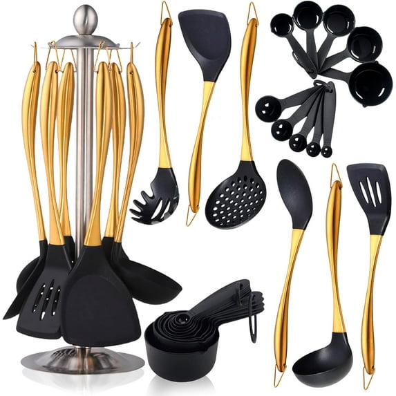 Cooking Utensils Set, 17pcs Kitchen Utensil Set with Rotatable Holder ...