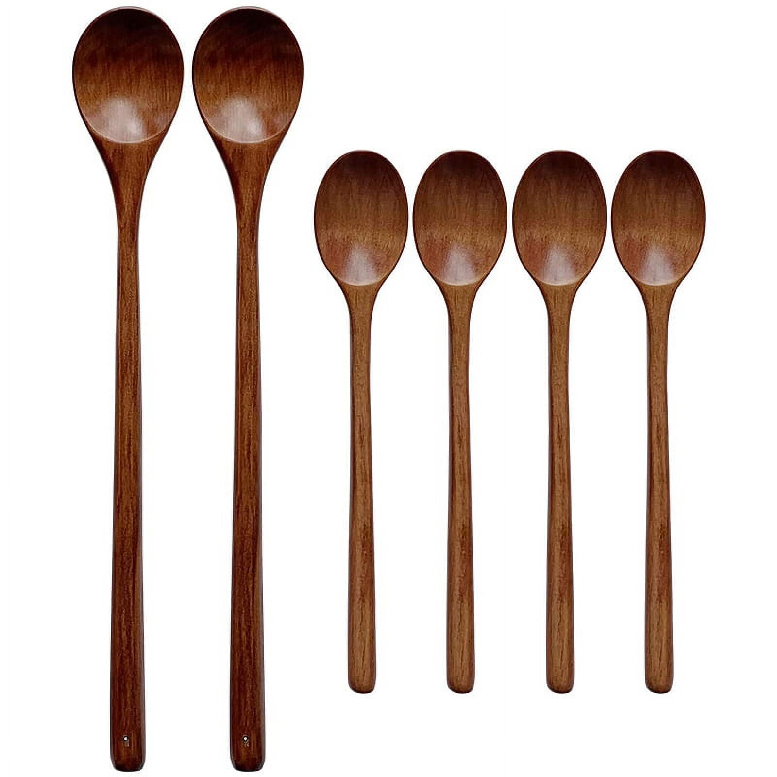 Cooking Utensils Wooden Spoon, Long Handle Mixing Wooden Spoon 6-Piece ...