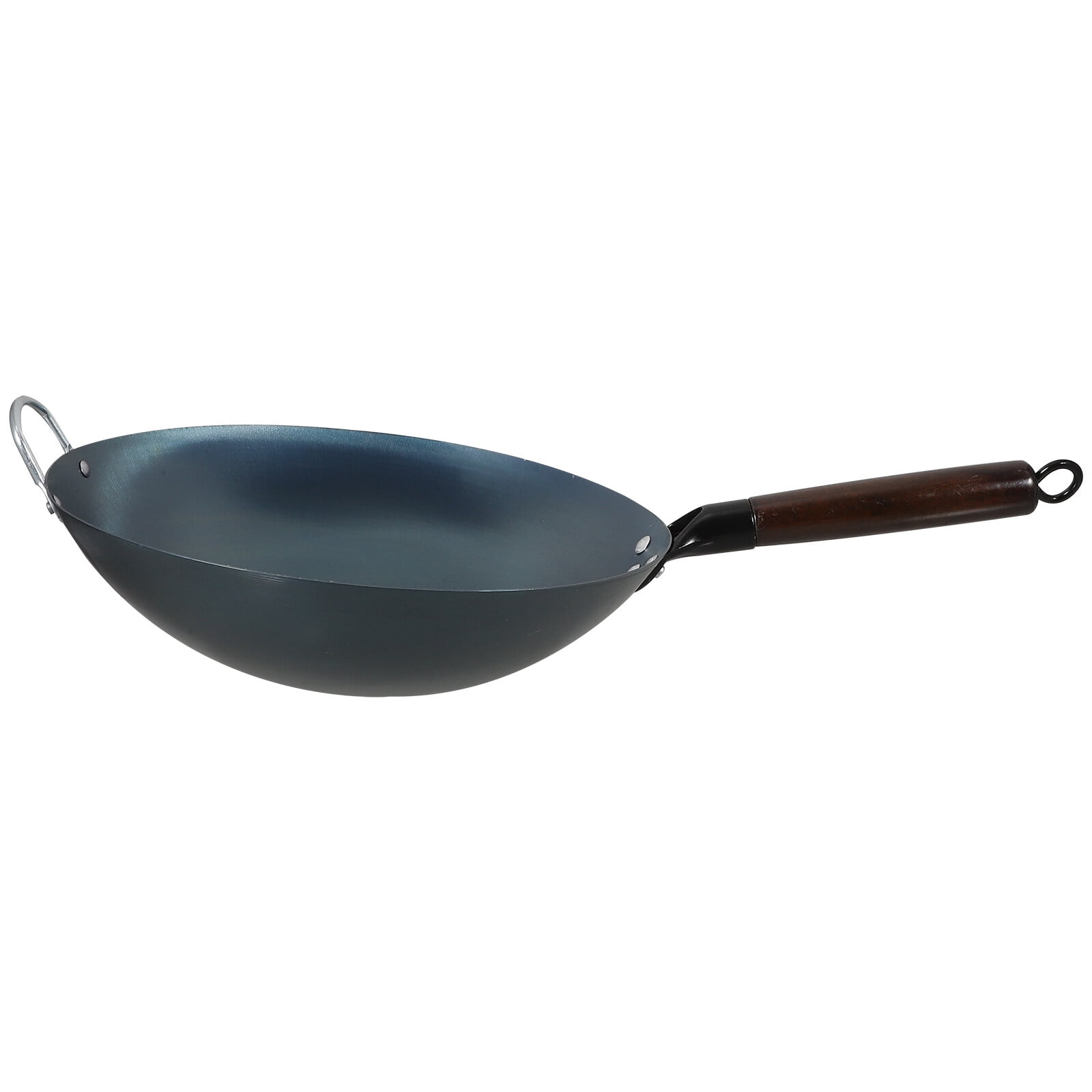 HOMEMAXS Silver Iron Wok Pan for Home Use with Comfortable Handle and ...