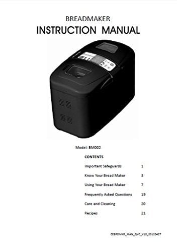 Cooks Essentials Bread Machine Maker Instruction Manual Model: CE2500BC ...