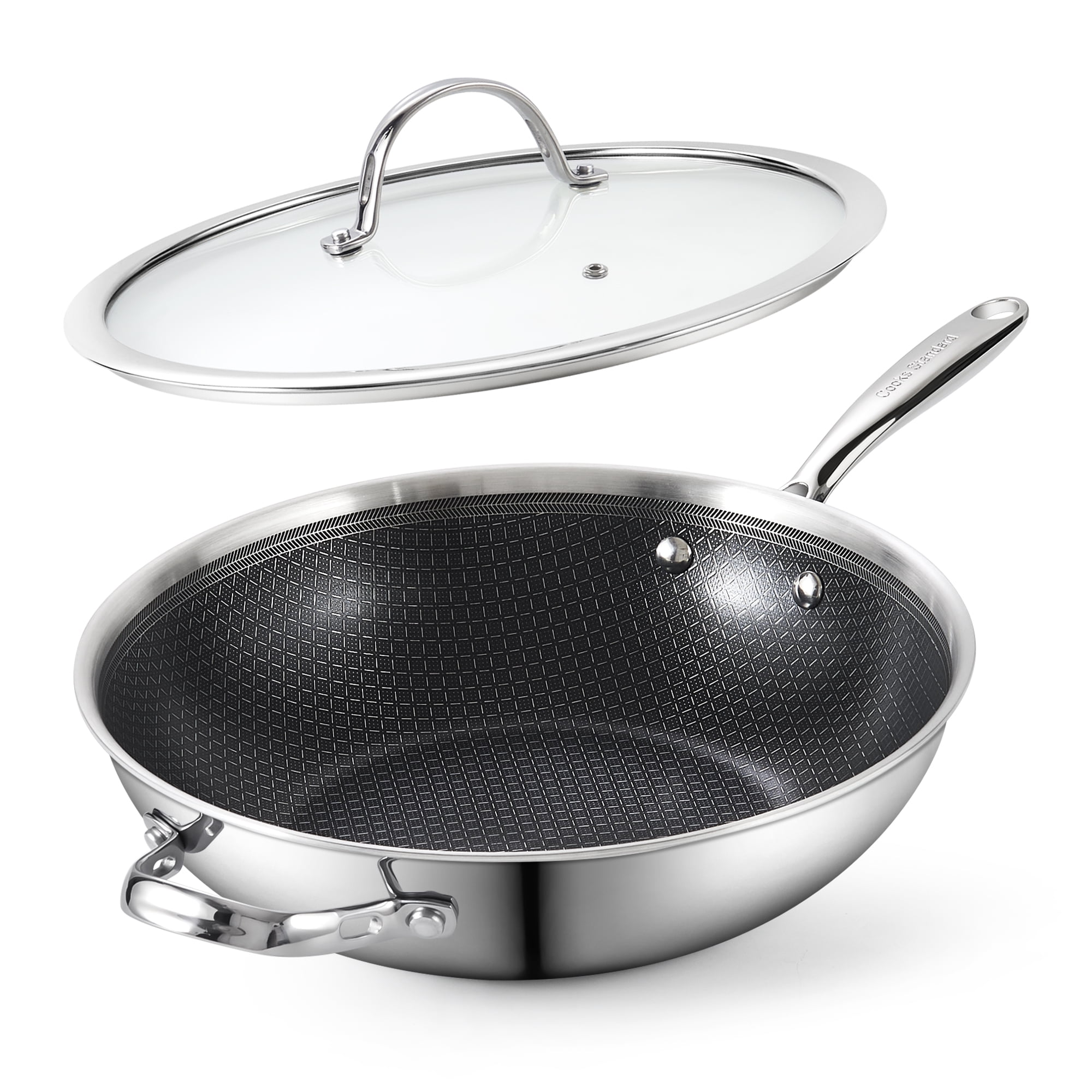 Cooks Standard 12-Inch Hybrid Nonstick Wok with Tempered Glass Lid ...