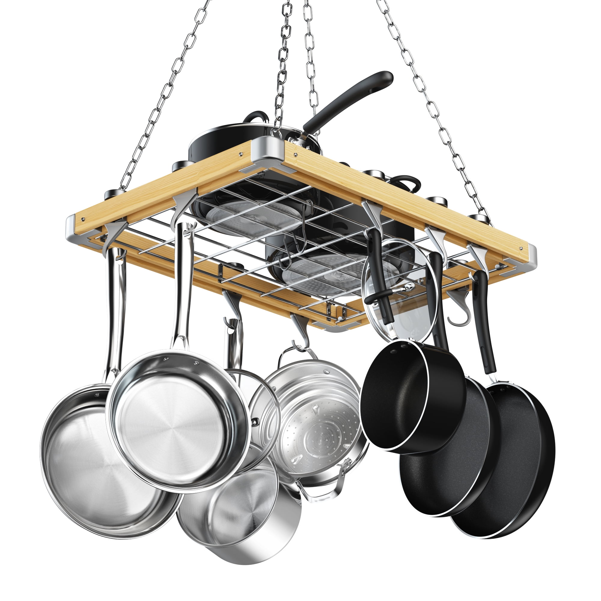 Cooks Standard Ceiling Mounted Wooden Pot Rack with Metal Grate ...