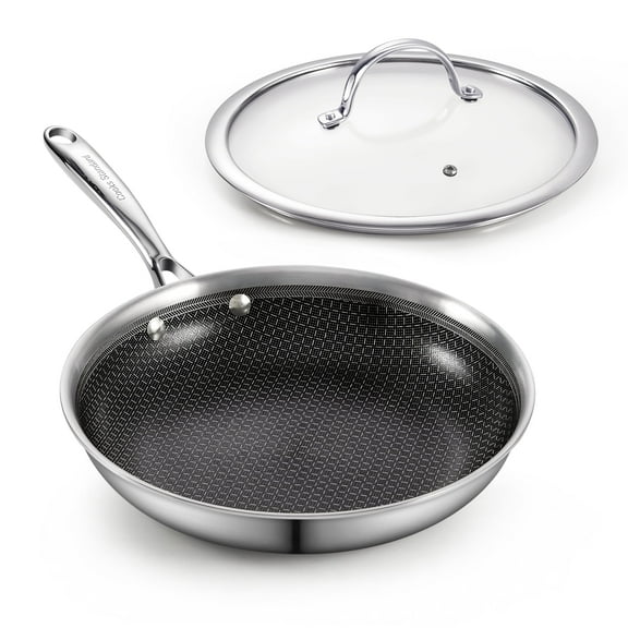 HexClad 8-inch Hybrid Stainless Steel Nonstick Frying Pan with Tempered ...