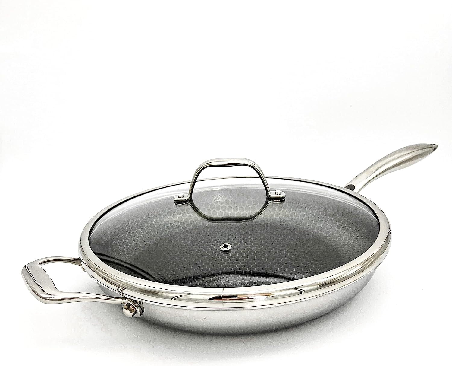 Cooksy 12 Inch Non-Stick Easy Clean Stainless Steel Skillet with Lid ...