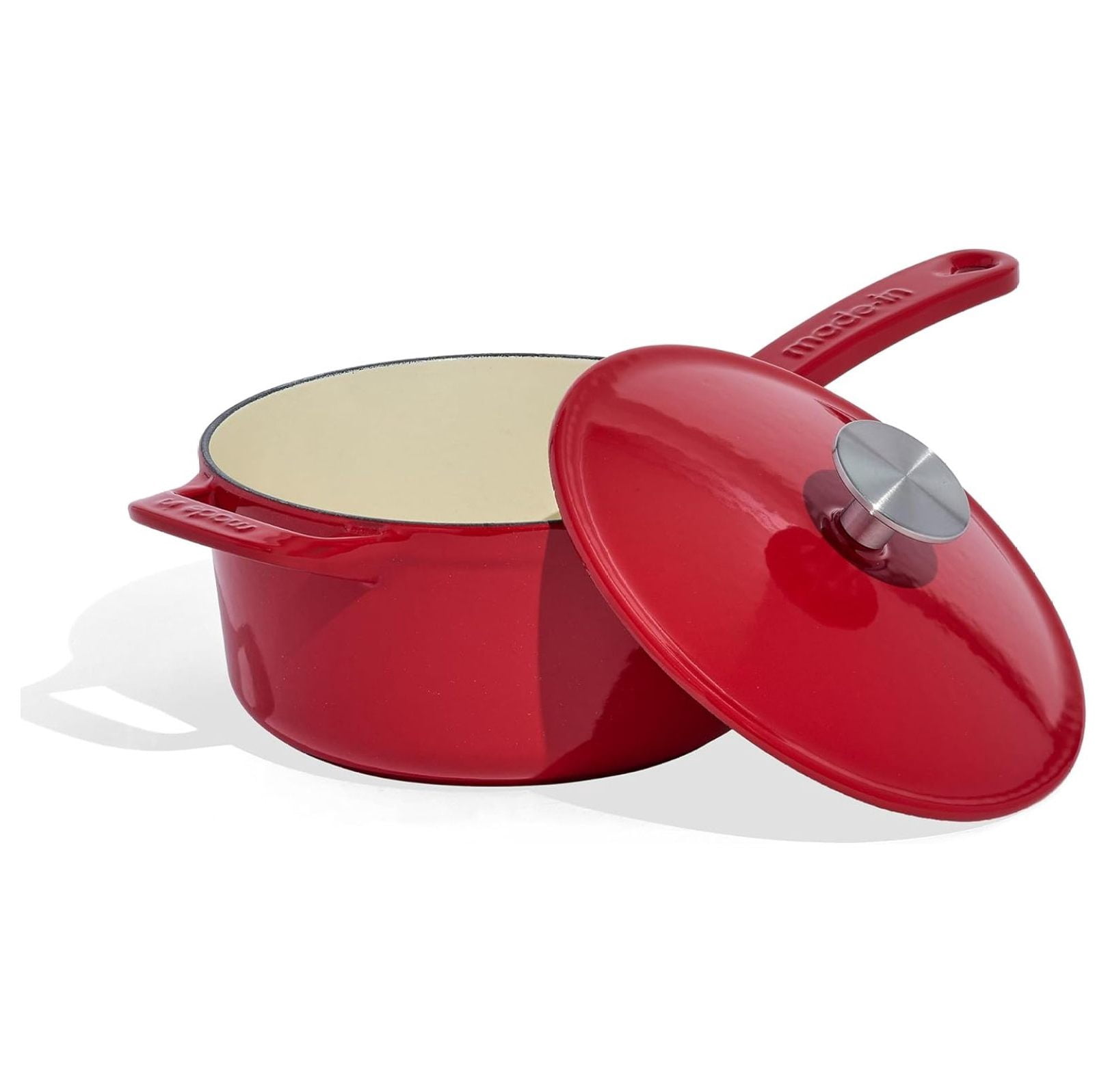 Cookware - 2 Quart Enameled Cast Iron Saucepan with Lid - Red - Hand ...