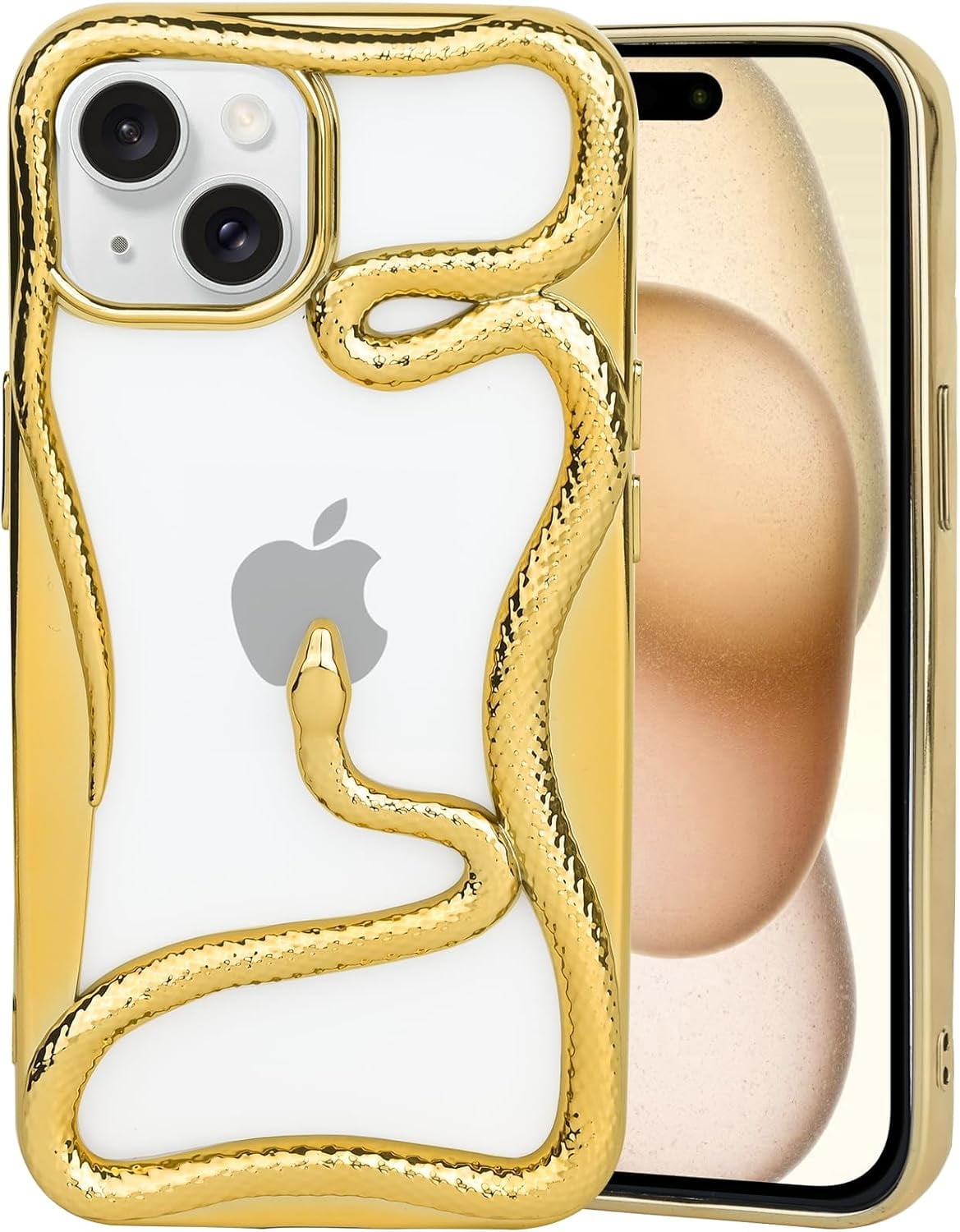Cool 3D Snake Cases for iPhone 15, Creative Hollow Dissipate Heat Design Soft Electroplated ...