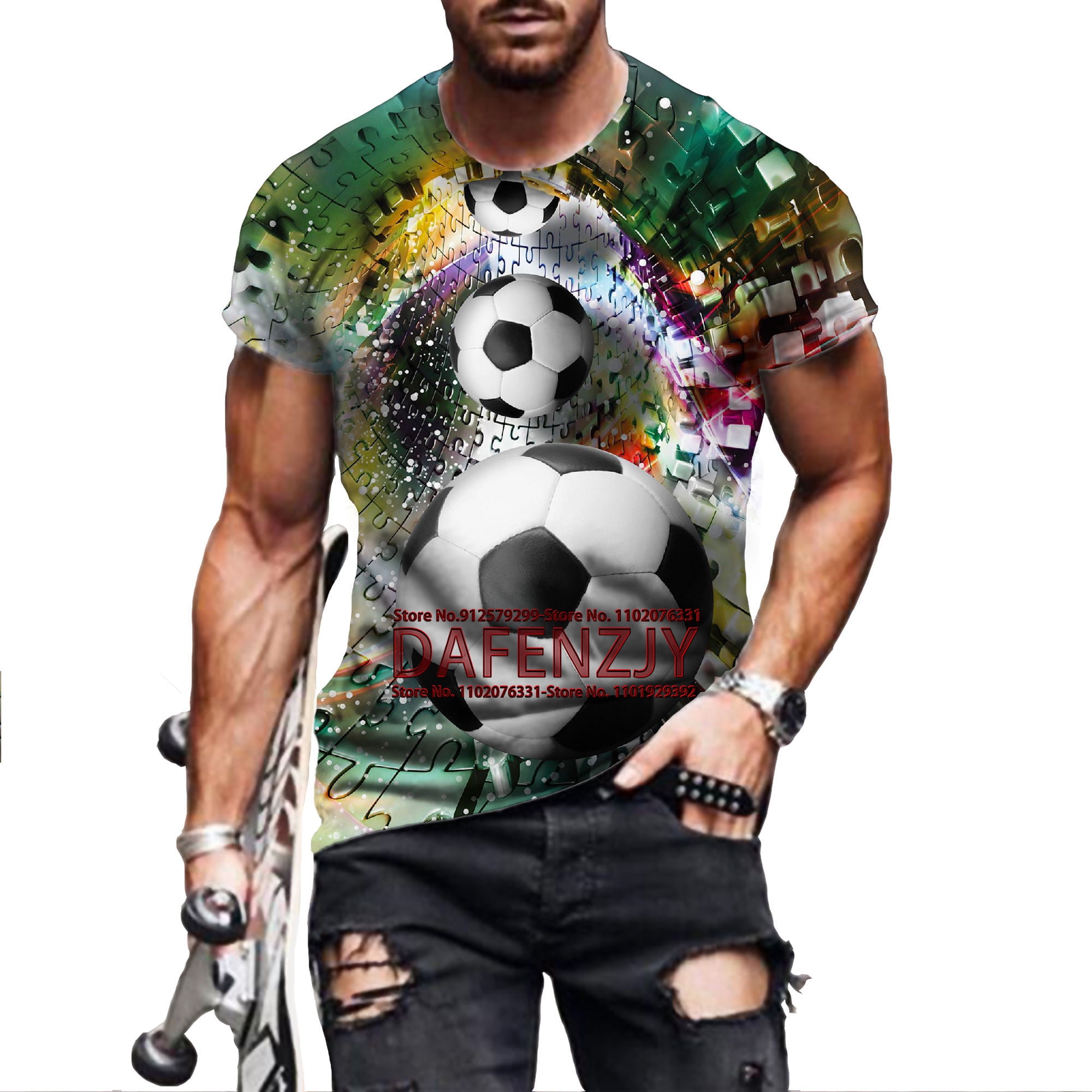 Cool 3D Soccer T Shirt For Men Fashion Hip Hop O-neck Short Sleeve Tops Abstract Football Men's ...