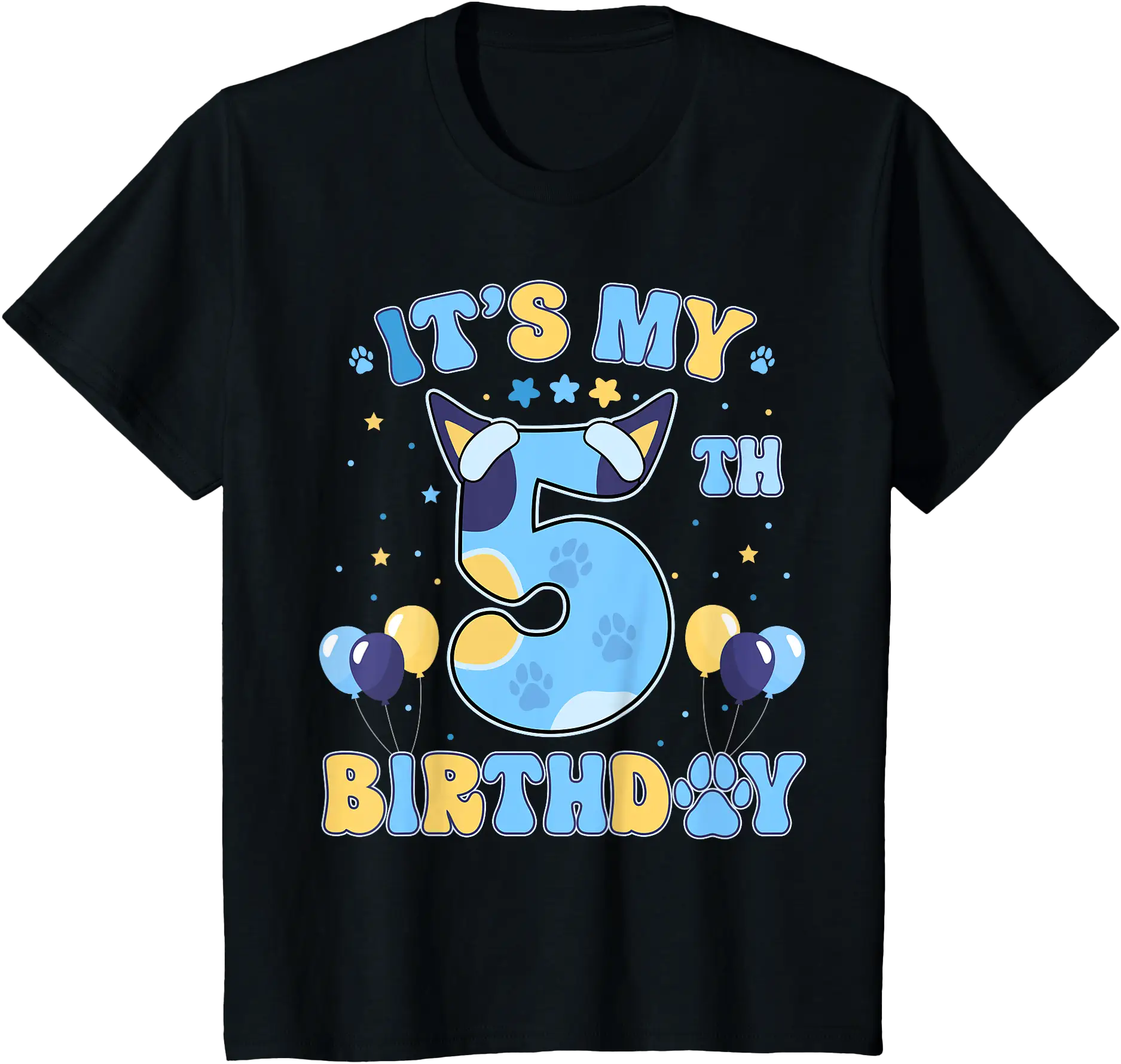 Cool 5th Birthday Blue Cartoon Canine Number Five Party T-Shirt ...