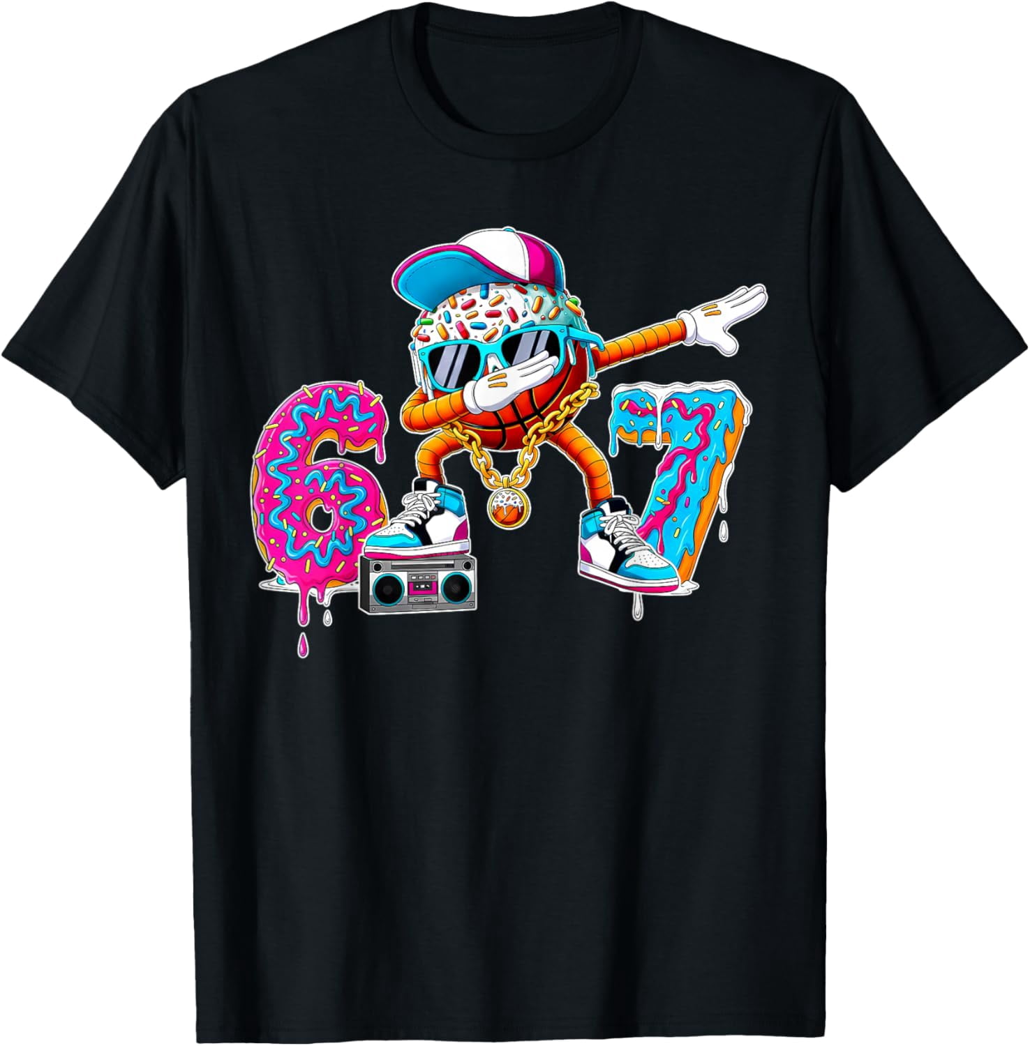 Cool 6 7 Six Seven Dabbing Basketball Boy Ice Cream Drip T-Shirt ...