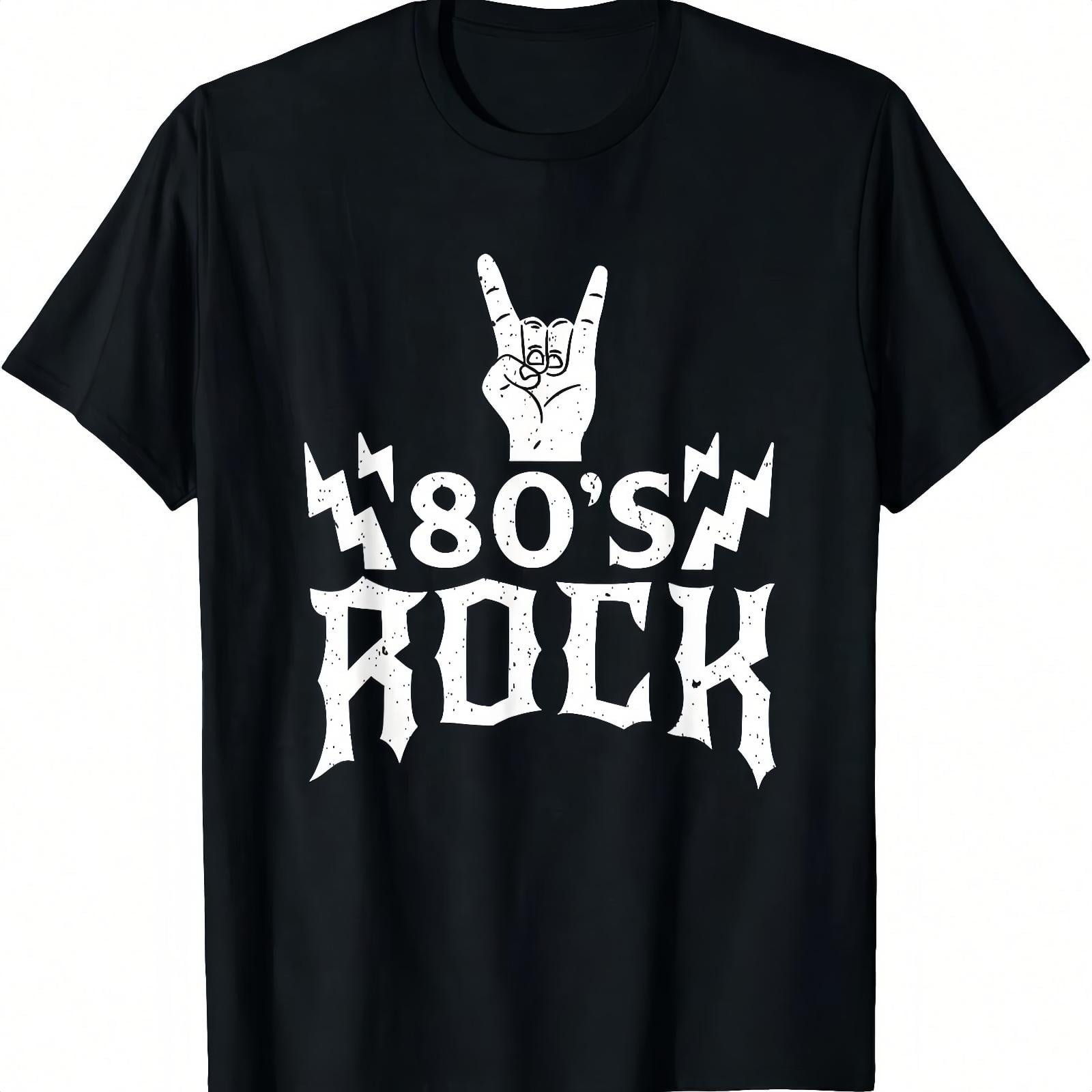 Cool 80s Music - Themed Art Tee,Showcases "80'S ROCK" Text with a Rock ...