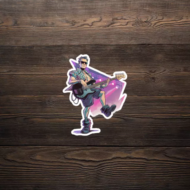 Cool 90S Retro Bass Player Sticker - Colorful Vaporwave Rock Star ...