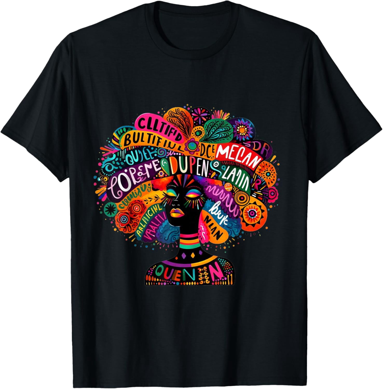 Cool African Woman Afro Color Painted Face Motivation Word T-Shirt ...