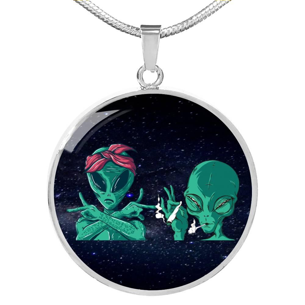 Cool Aliens Circle Pendant UFO Alien Fan Necklace Stainless Steel or ...