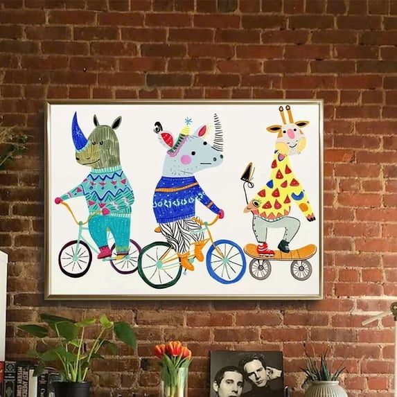 Cool Animals On Bikes - Whimsical & Colorful Wall Print Poster Wall Art ...