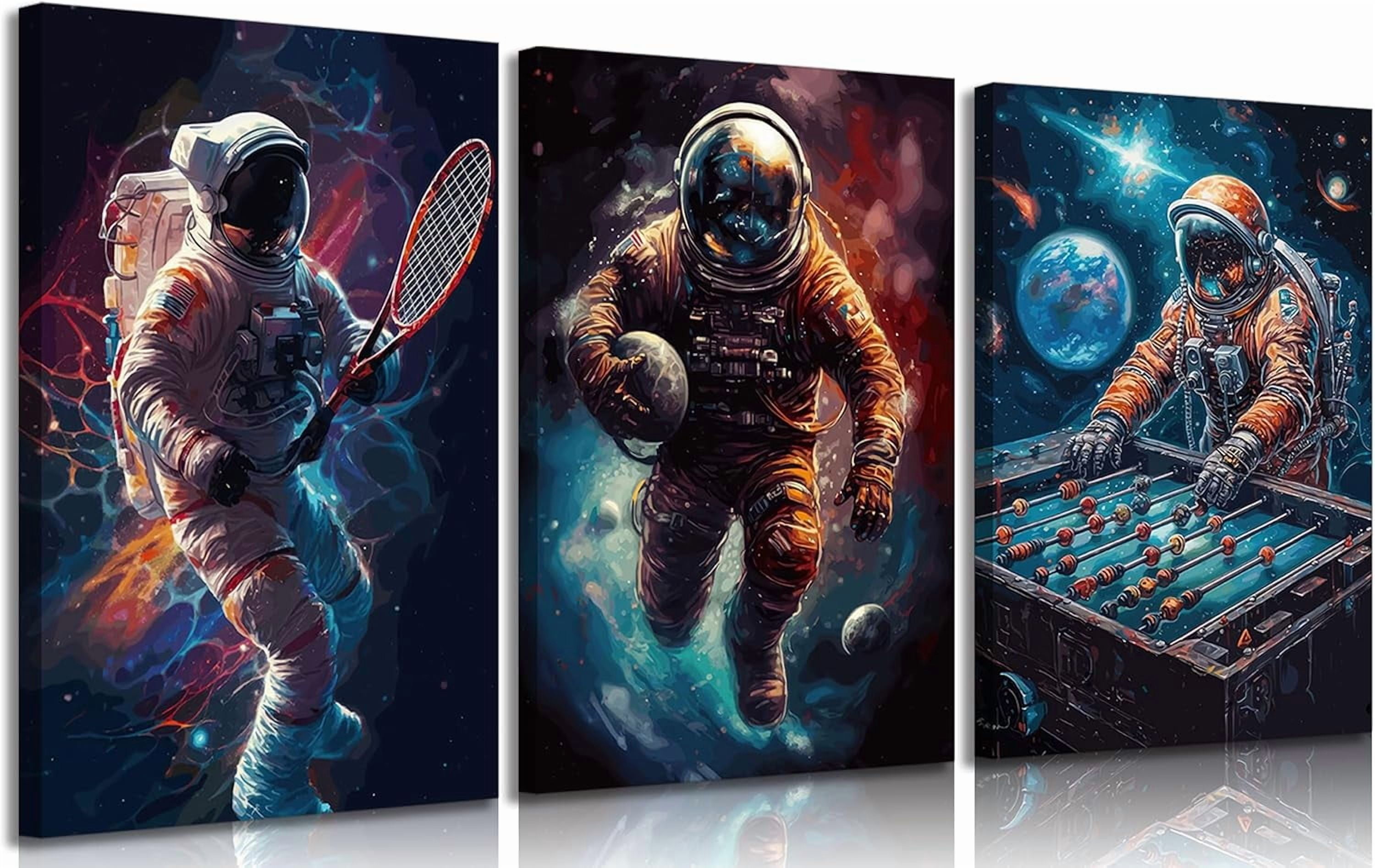 Cool Astronaut Canvas Wall Art Funny Whimsical Spaceman Basketball ...