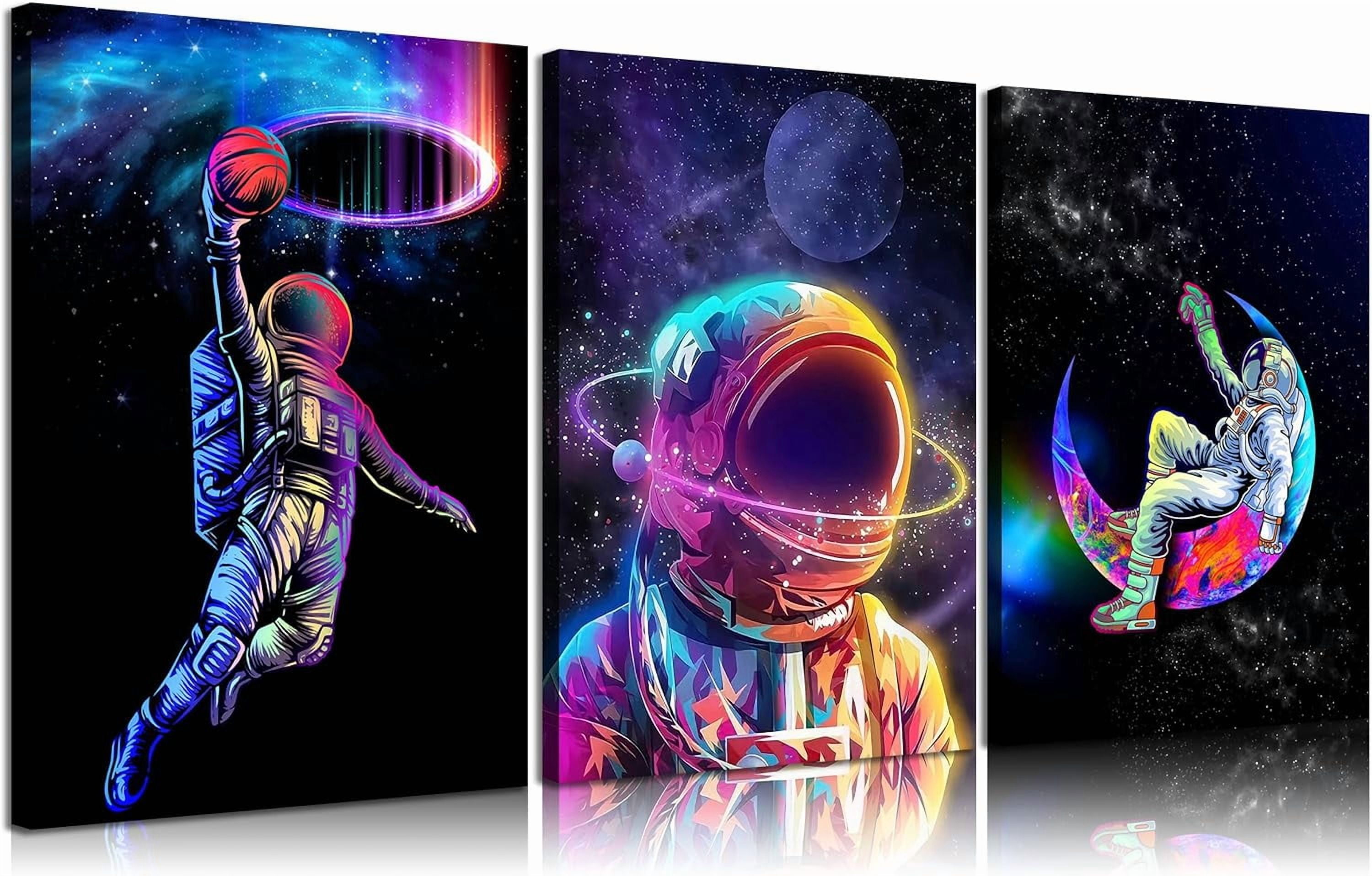 Cool Astronaut Canvas Wall Art Funny Whimsical Spaceman Basketball ...