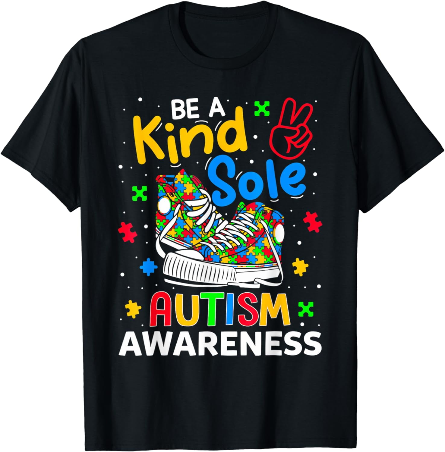 Cool Autism Awareness Be A Kind Sole Sneaker Puzzle Piece T-Shirt ...