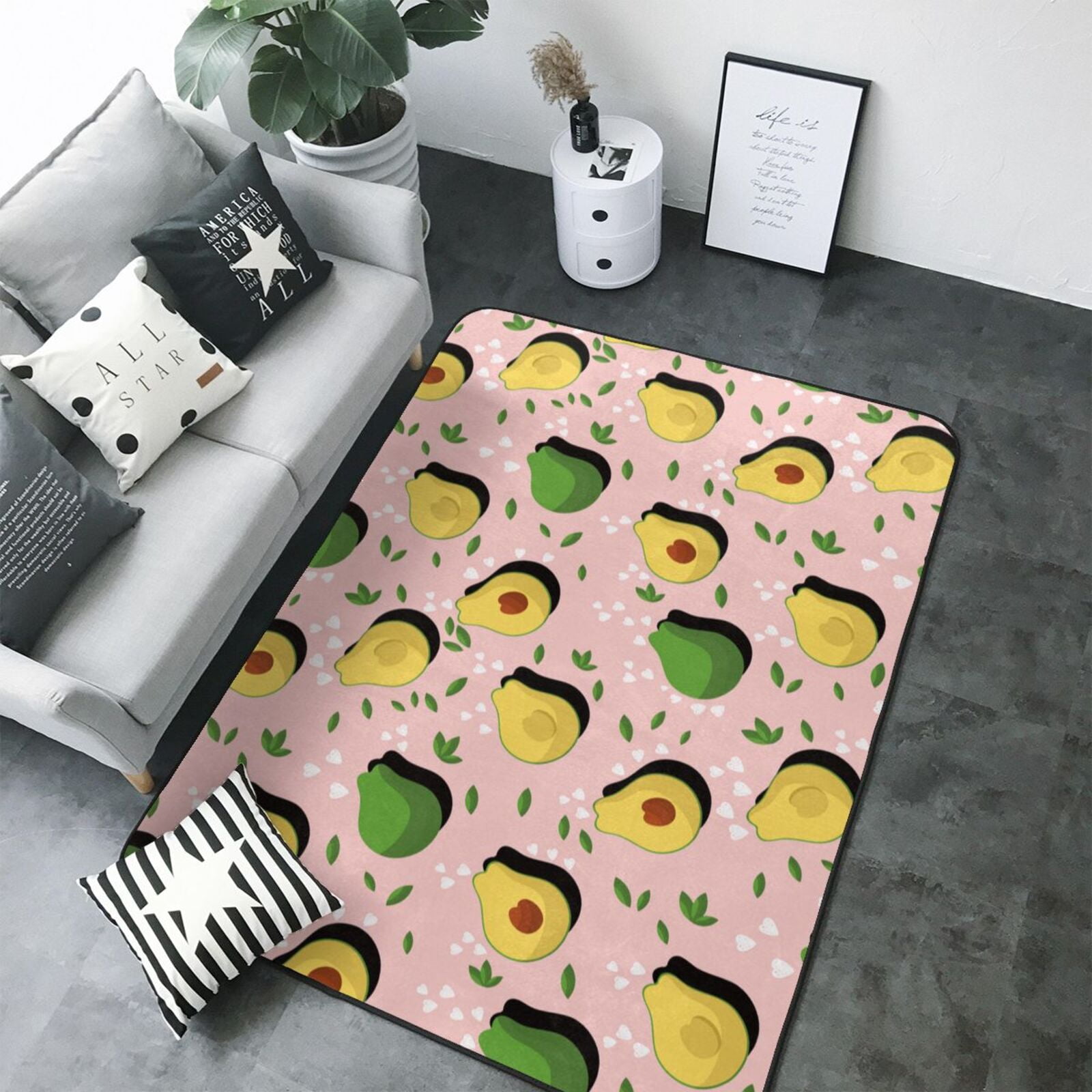 Cool Avocado Pink Leaves Area Rugs for Living Room Bedroom, 5x7 Soft ...