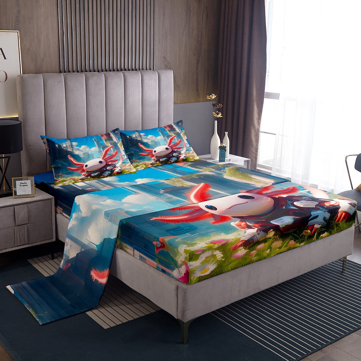 Cool Axolotl Sheet Set Robot Animal Axolotl King Bedding Set Pink ...