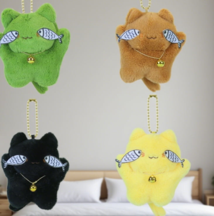 Cool Back - to - School Cat Plush Keychain, Rocking a Shiny Yellow Cat ...