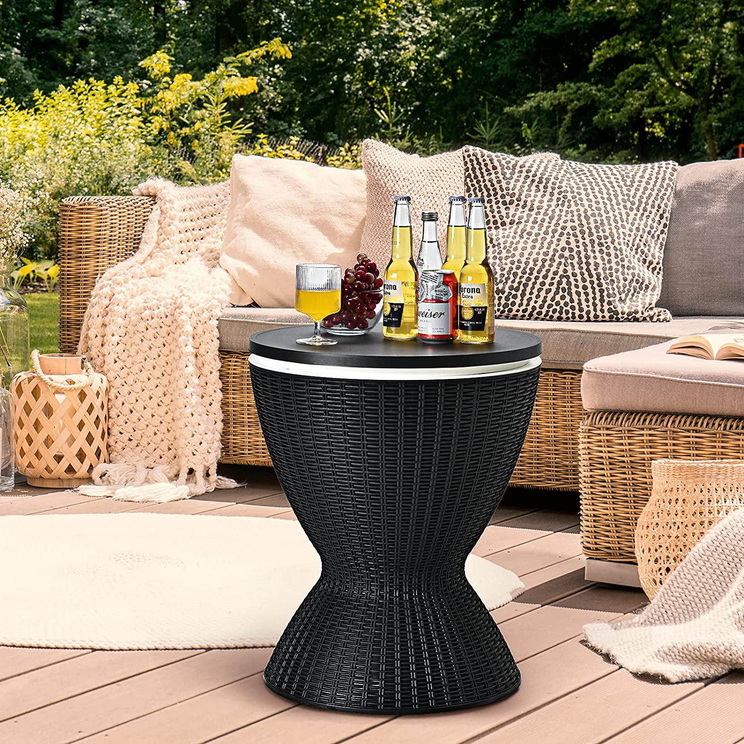 Cool Bar Table, 8 Gallon Beer and Wine Cooler, Rattan Style Outdoor ...