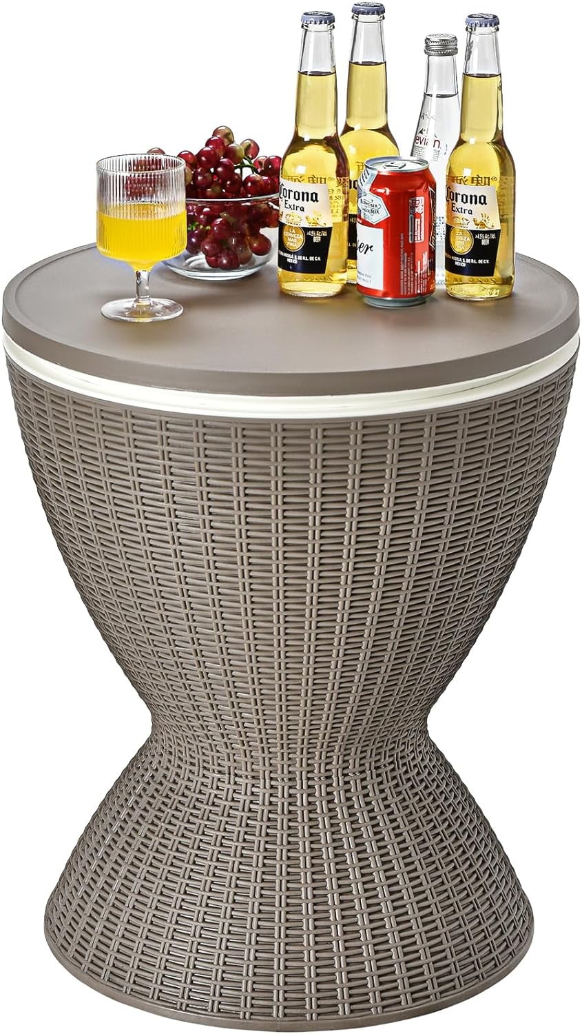 Cool Bar Table, 8 Gallon Rattan Patio Bar Cooler Table with Ice Bucket ...